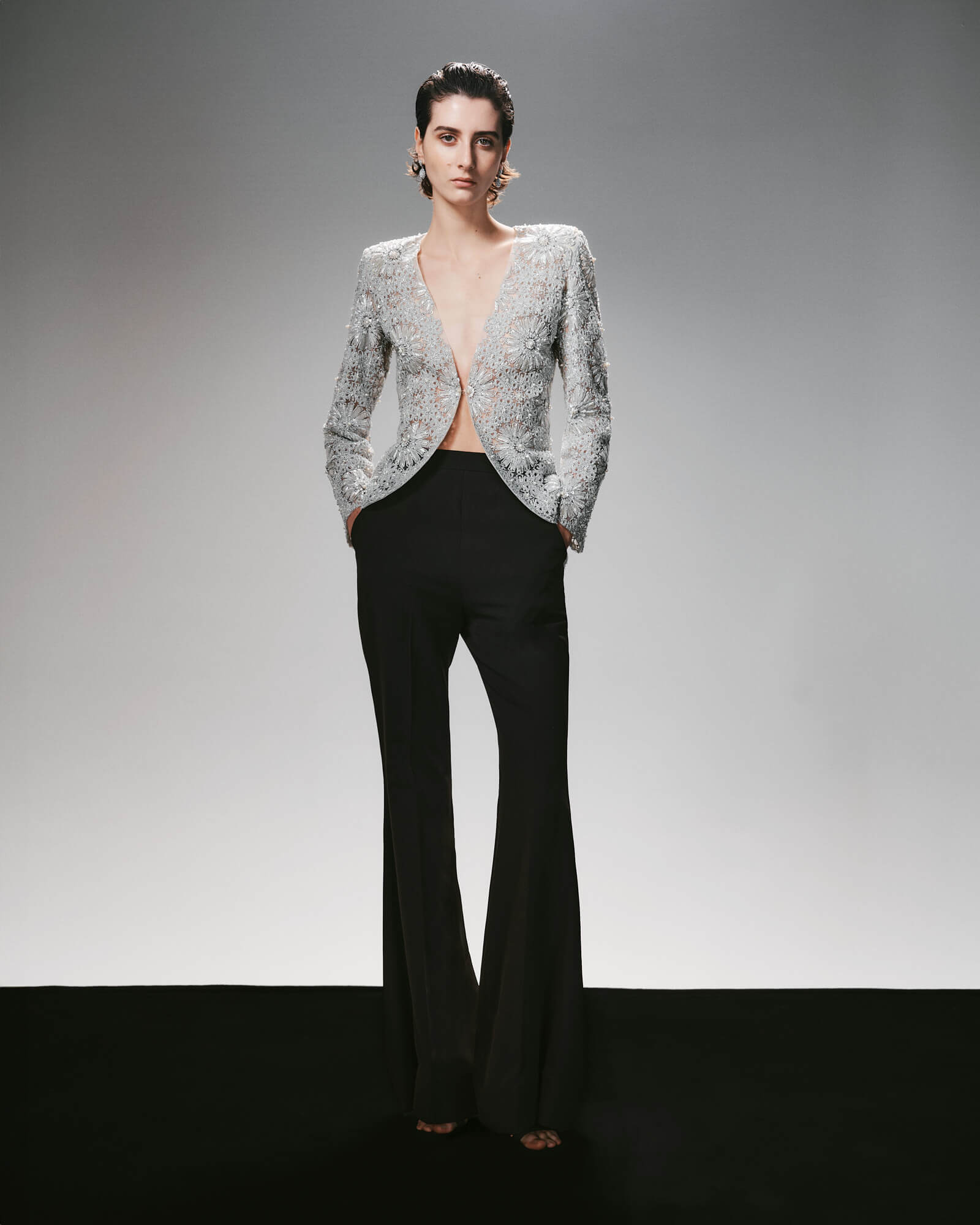 Ayra embellished silver jacket – AMALI